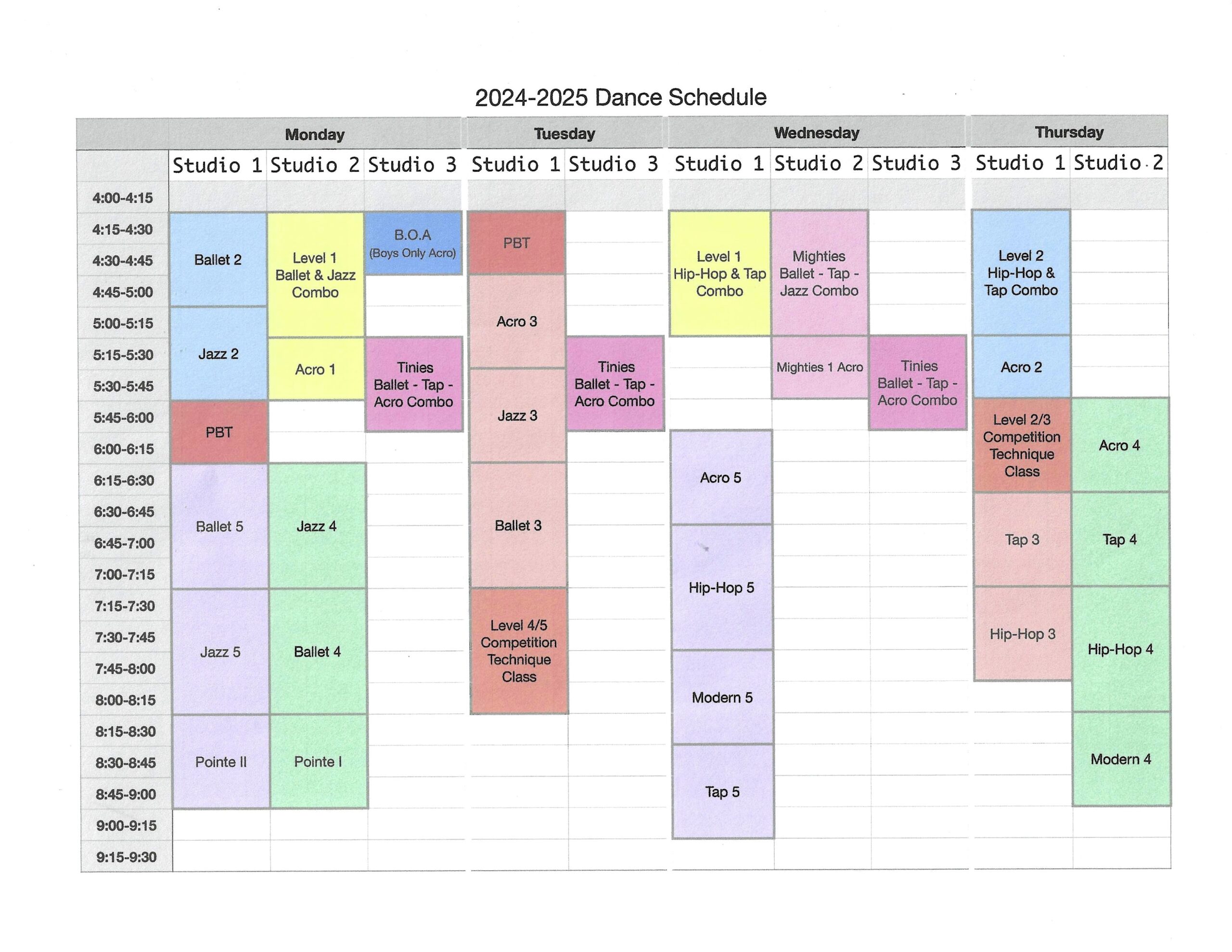 Class Schedule - Northeast Iowa Dance Academy